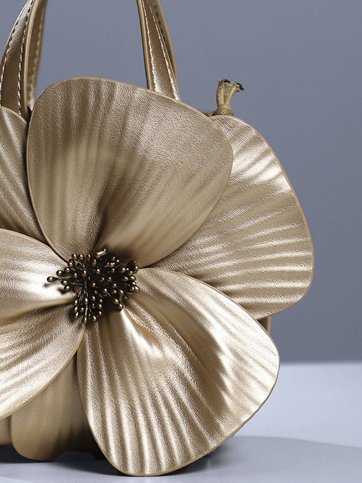 Acsah Leather Flower Bag In Gold – Mew Mews