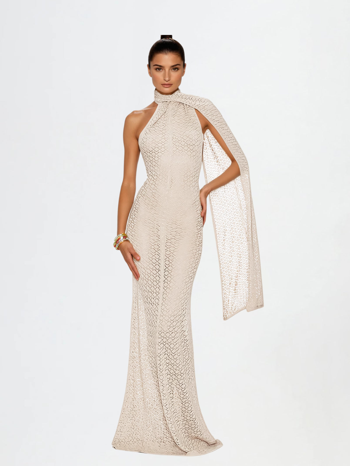 Calore Backless Shawl Cutout Maxi Dress In Apricot – Mew Mews