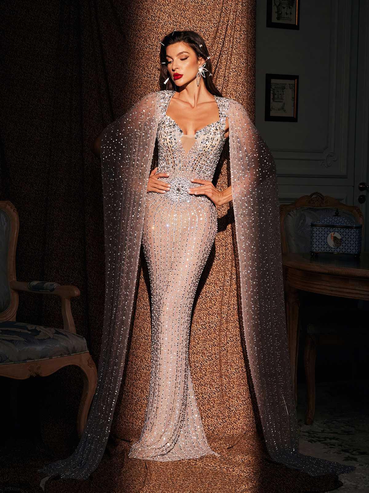 Chiara Rhinestone Cape Maxi Dress – Mew Mews