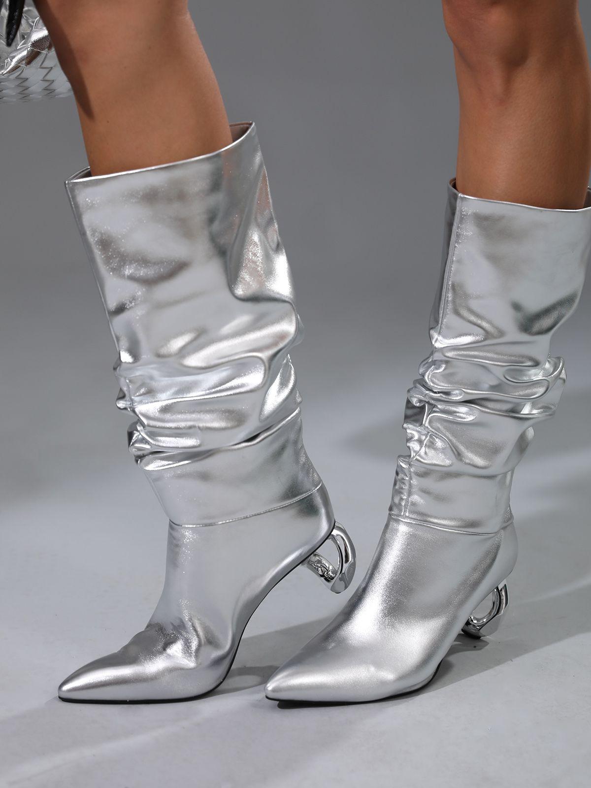 Courtney Leather Boots In Silver – Mew Mews