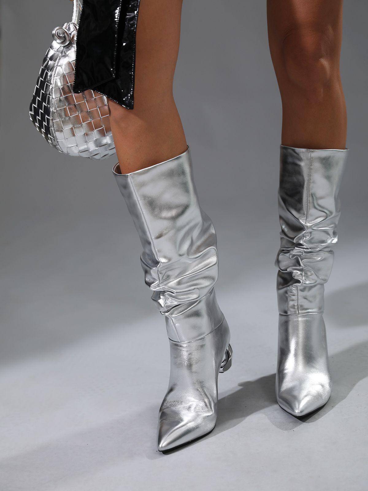 Courtney Leather Boots In Silver – Mew Mews