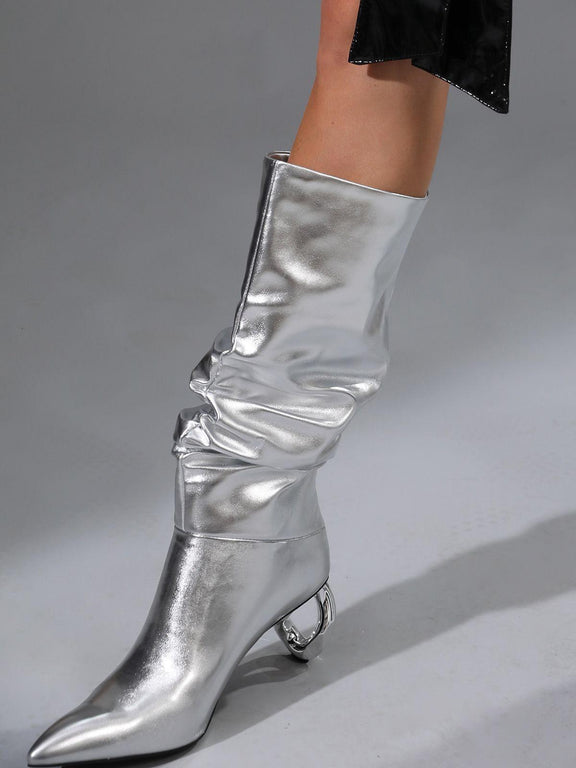 Courtney Leather Boots In Silver – Mew Mews