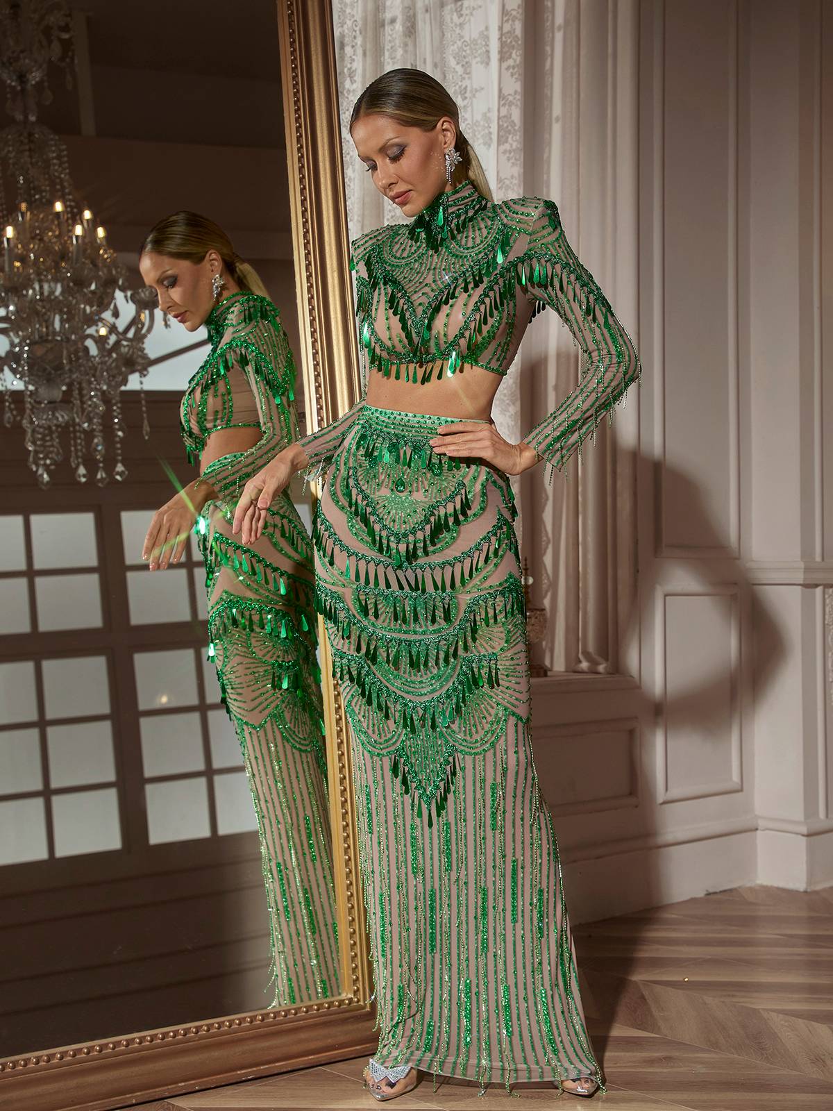 Cythina Long Sleeve Sequin Skirt Set – Mew Mews