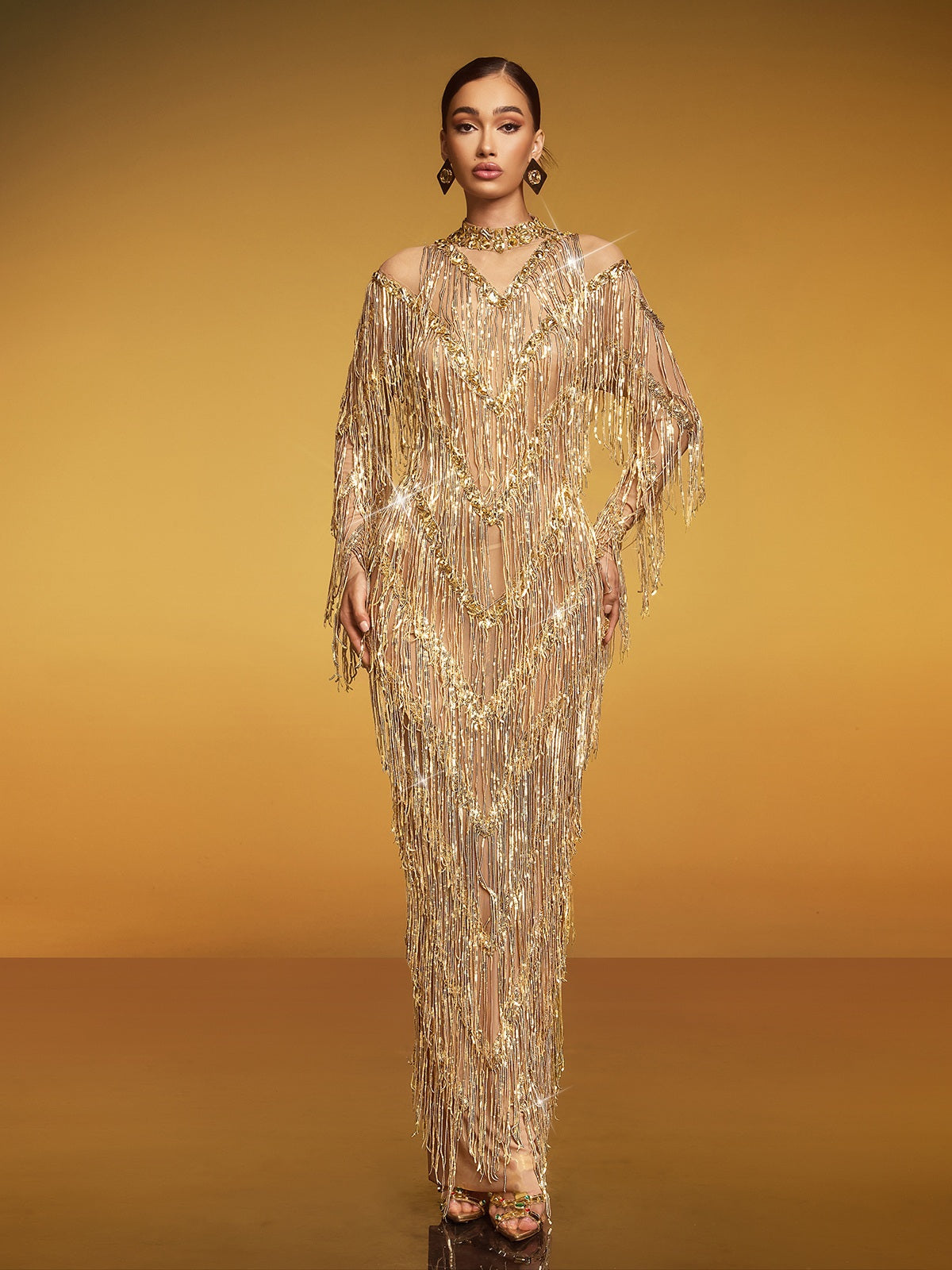 Emanon Fringe Sequin Maxi Dress – Mew Mews