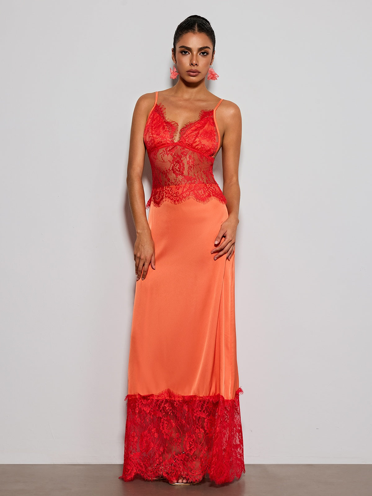 Erastes Spaghetti Lace Maxi Dress In Orange – Mew Mews