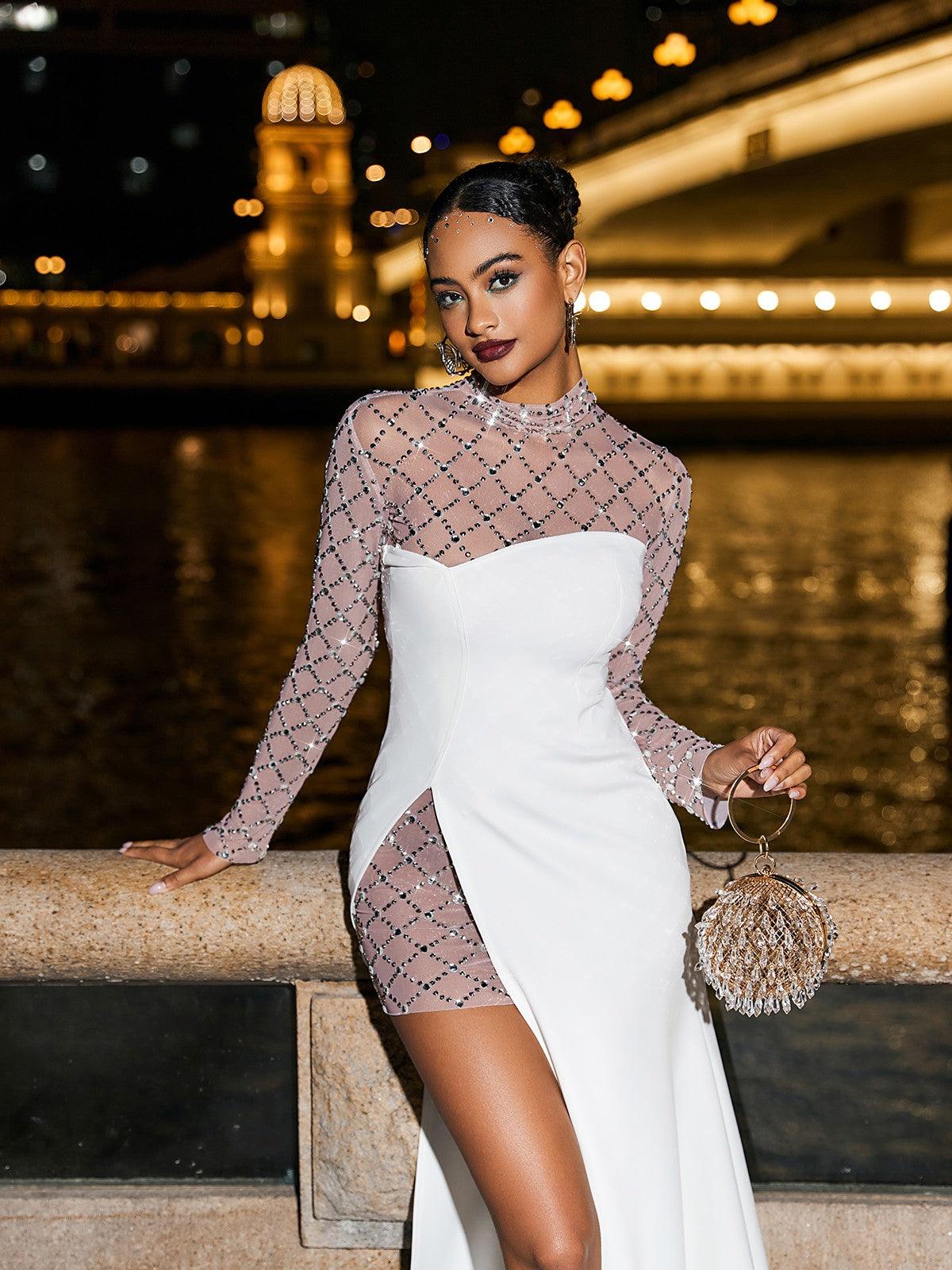 Foster Net Rhinestone Patchwork Mesh Dress – Mew Mews Fashion