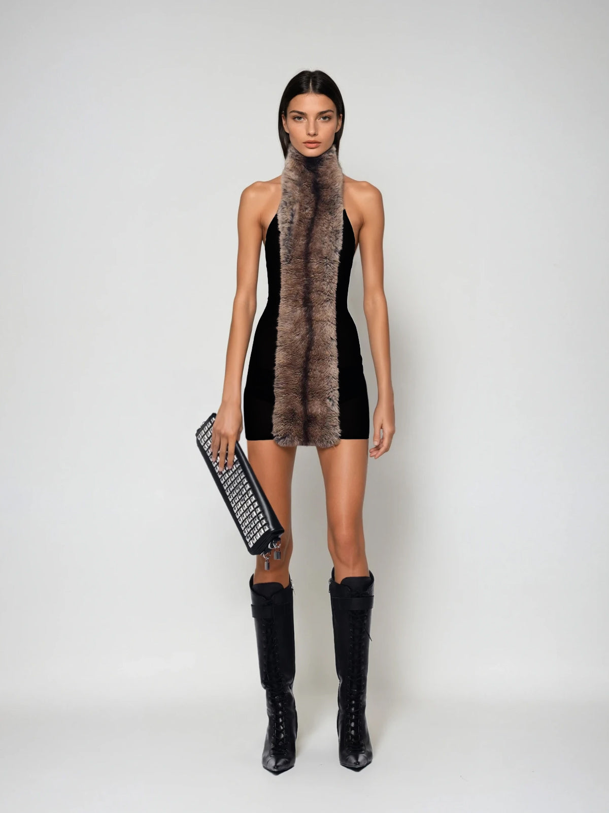 Hadeanix Halterneck Fur Mini Dress – Mew Mews