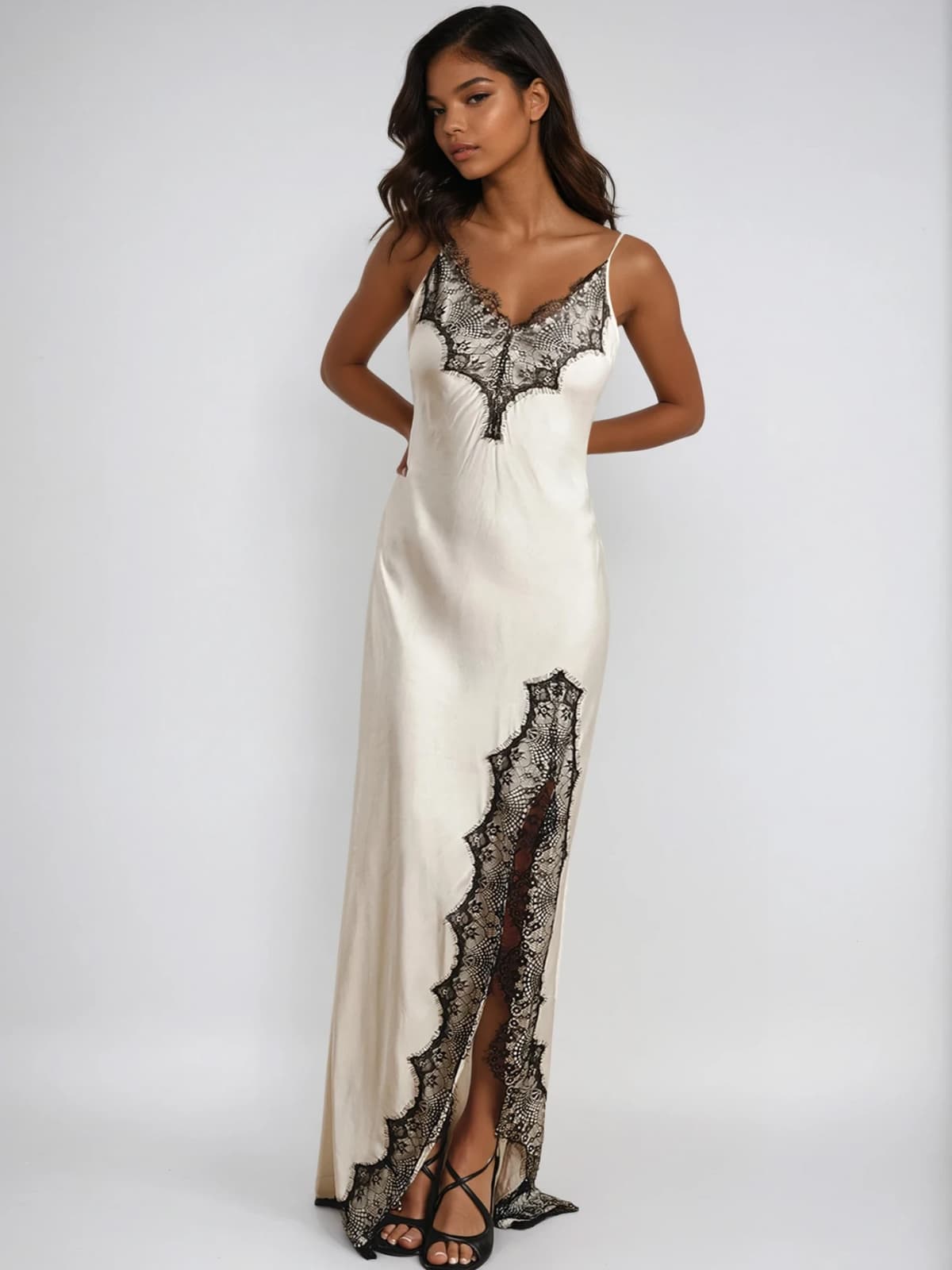 Hoarfax Spaghetti Lace Split Maxi Dress – Mew Mews
