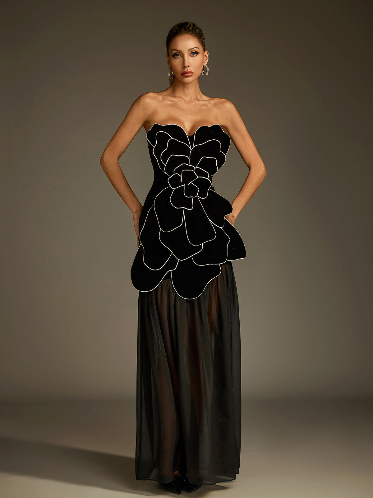 Luffy Strapless Flower Mesh Maxi Dress – Mew Mews