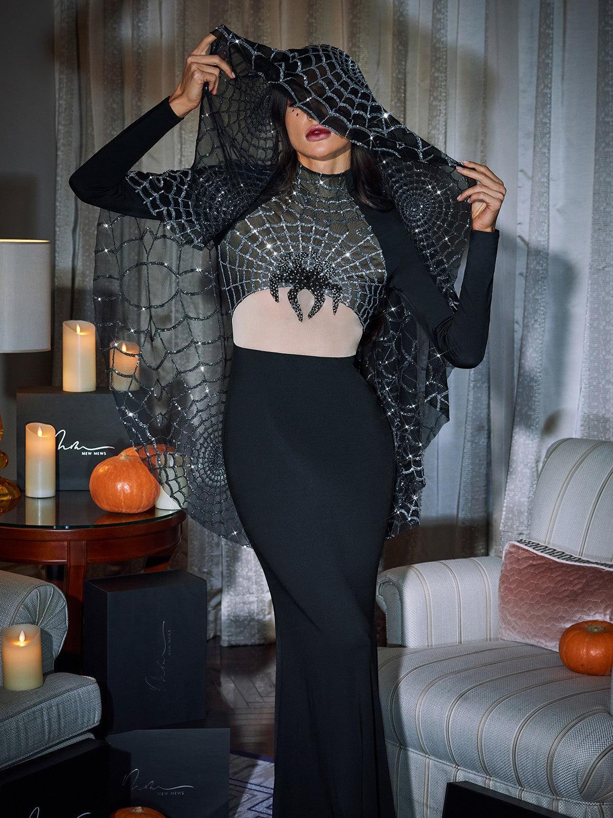 Mikki Long Sleeve Sequin Cobweb Maxi Dress – Mew Mews