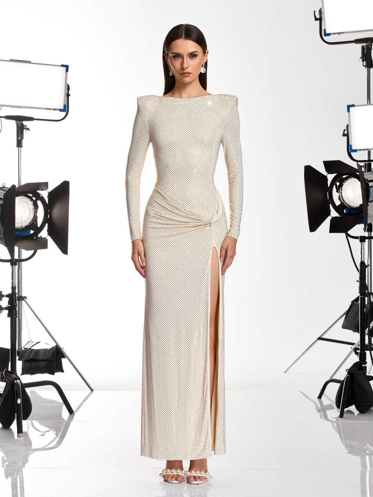 Oxavory Twisted Rhinestone Split Maxi Dress In Ivory – Mew Mews