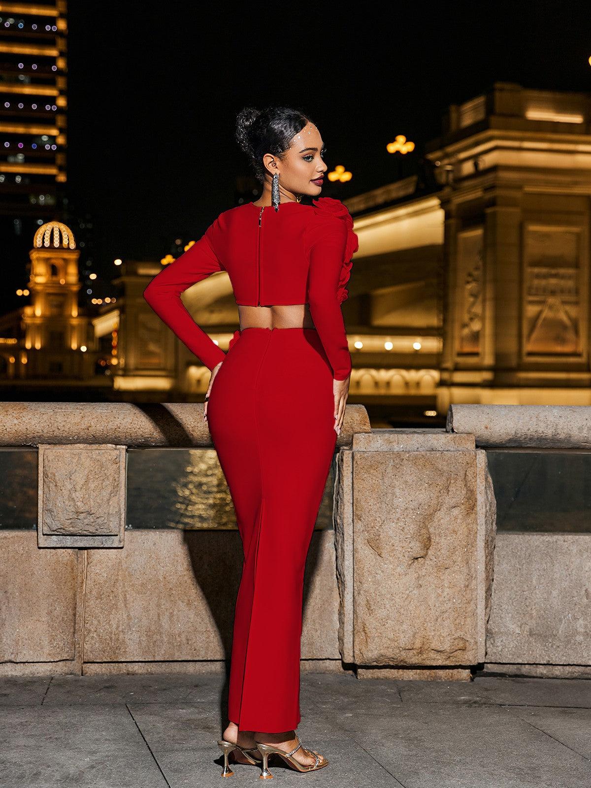 Rufus Flower Bandage Skirt Set In Red – Mew Mews