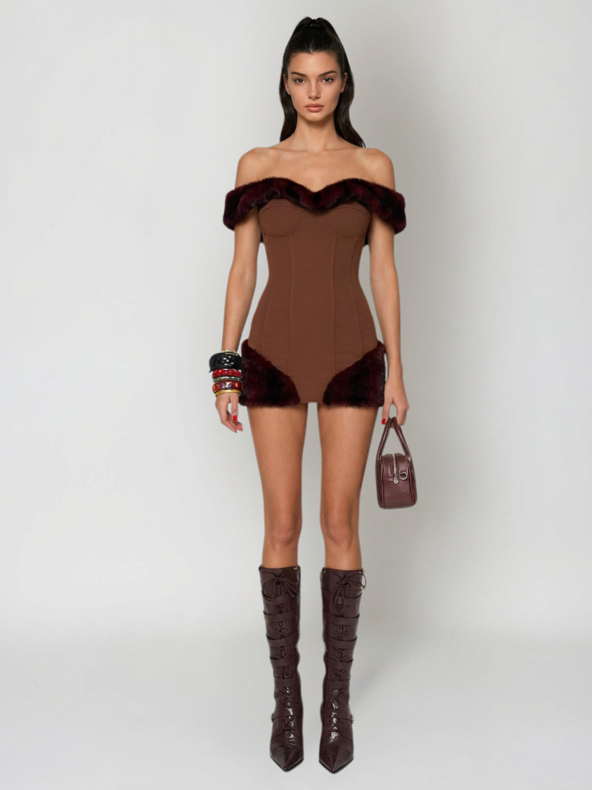 Ulythar Off Shoulder Faux Fur Mini Dress – Mew Mews