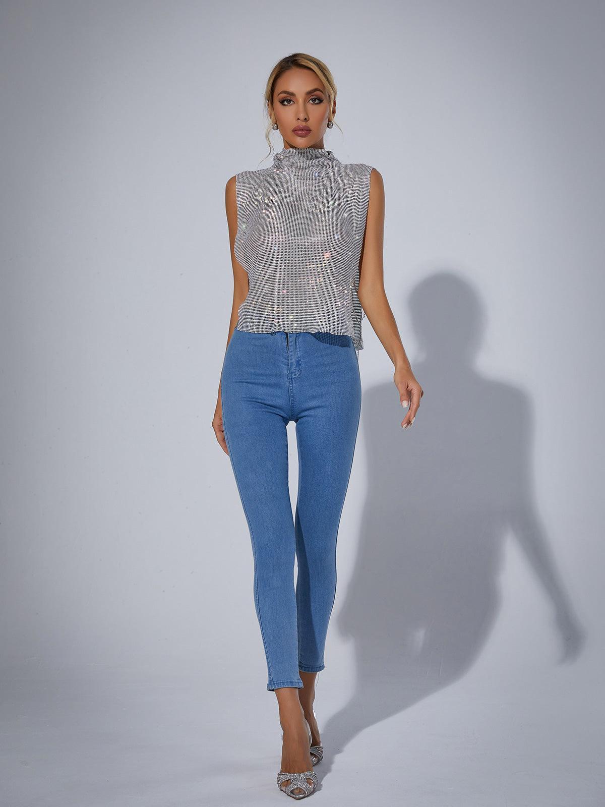 Marilyn Split Chain Chainmail Top In Silver – Mew Mews
